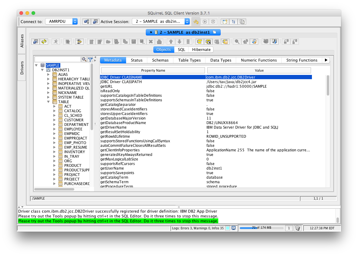 Configure SQuirreL SQL Client for DB2 for Linux, UNIX and Windows | Auroran Runner